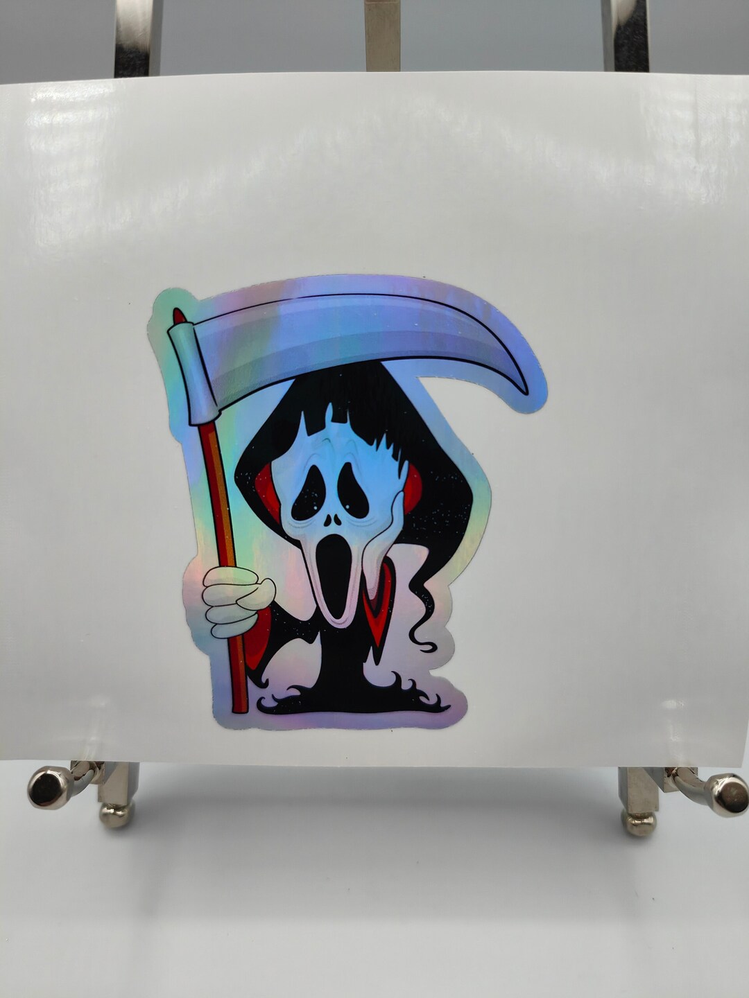 Grim Reaper Ghost Face, Halloween, Spooky, Holographic Sticker, Dead ...