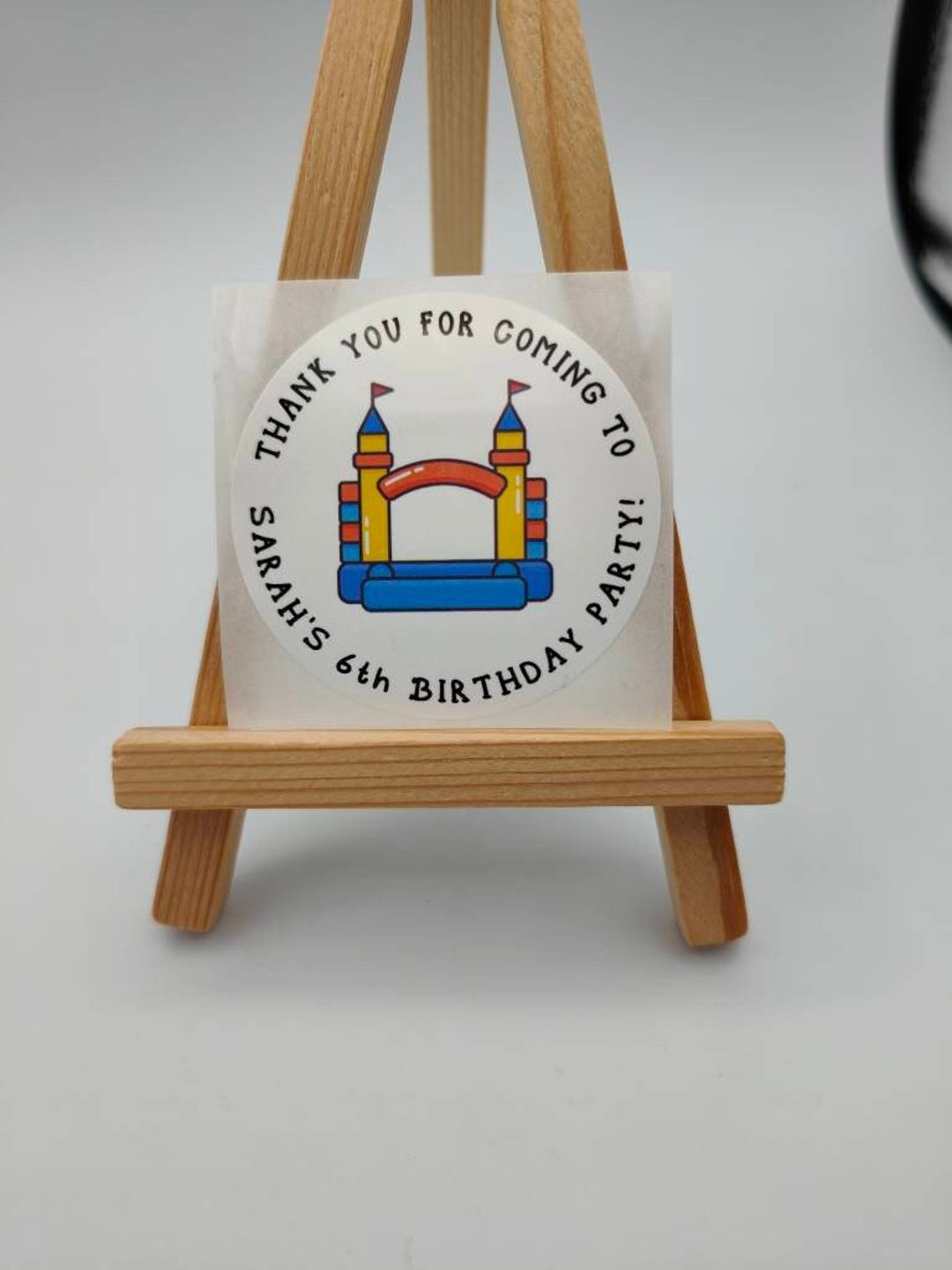 Happy Birthday Bouncy Castle, Round Labels, White Premium Satin Gloss ...