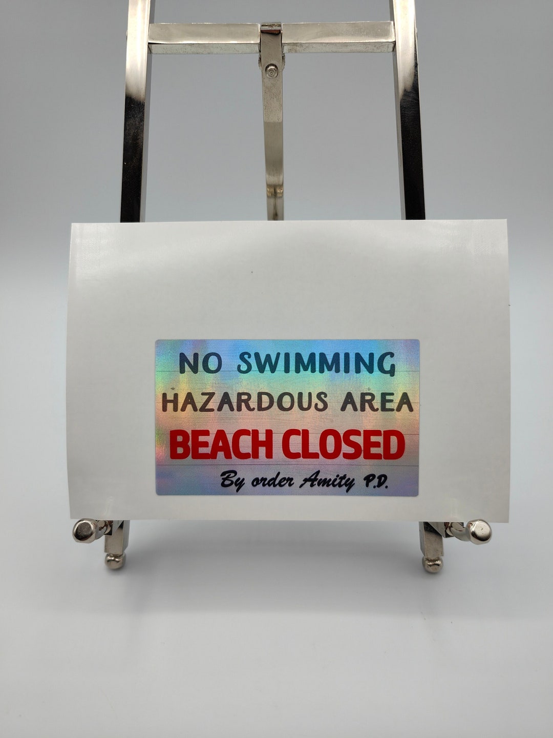 Beach Closed Sign, Jaws Amity Island, Holographic Sticker, Sea, Decals ...