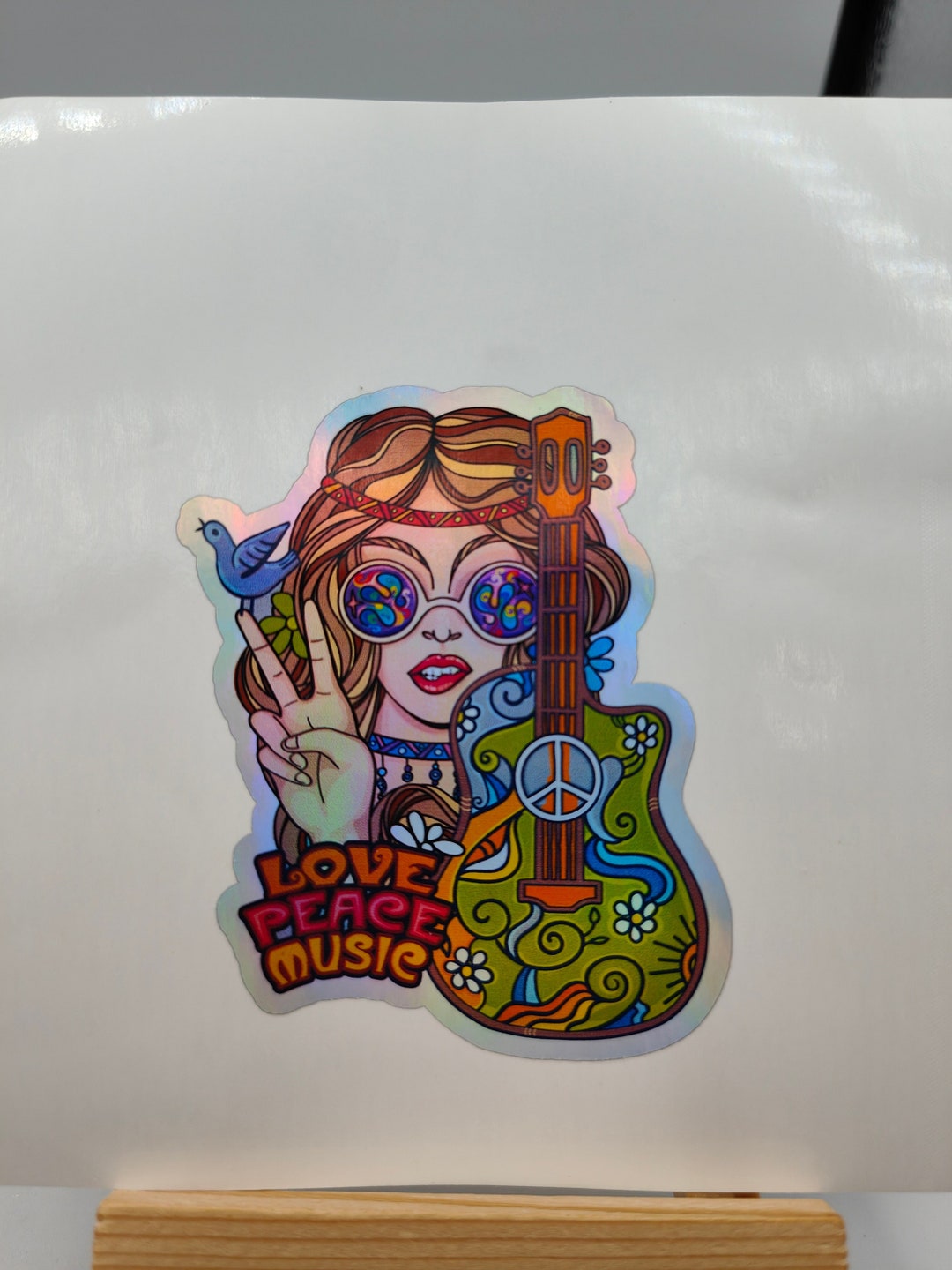 Hippie Girl, Silver Holographic Sticker, Love Peace Music, 70's, 60's ...