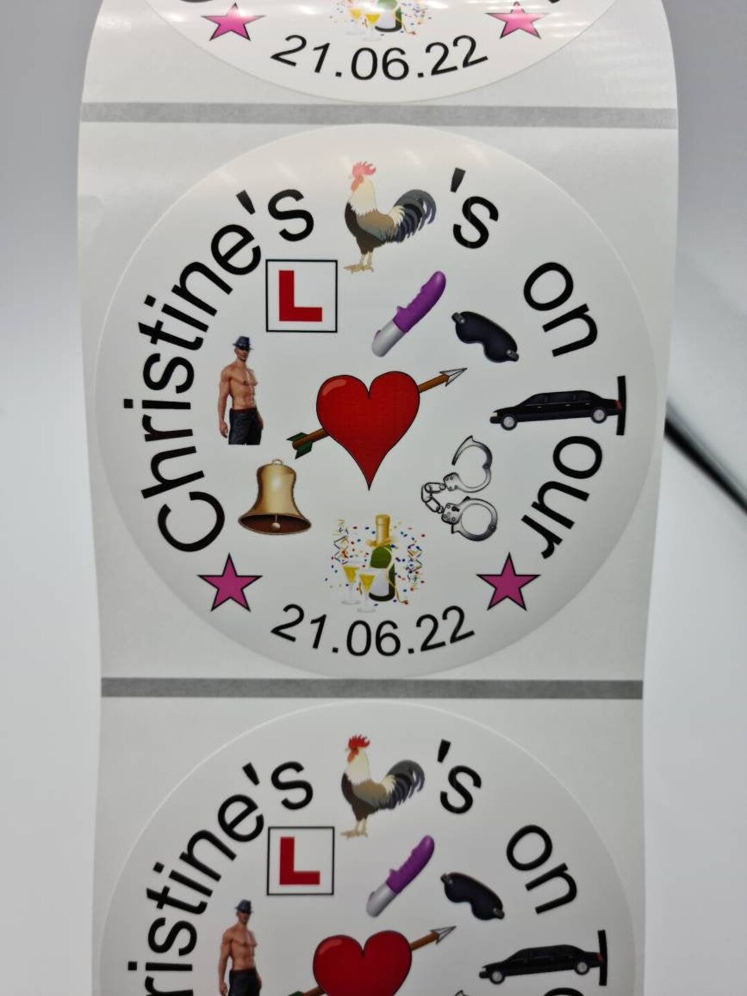 100mm Hen Party Labels, White Premium Satin Gloss Poly, Stickers, Party ...