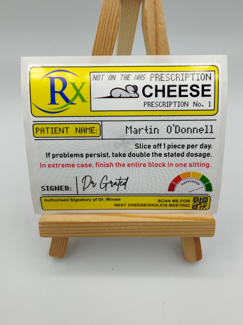 Personalised Cheese Prescription Label Stickers, Sweets, Pharmacy, Get ...