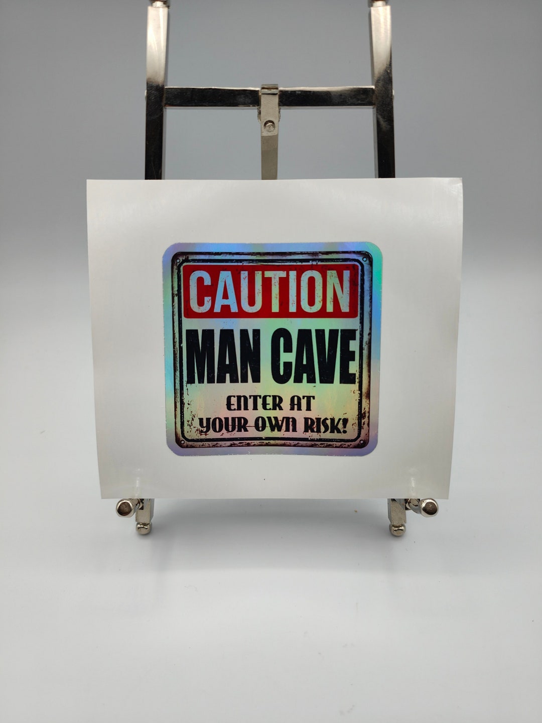 Caution Man Cave, Holographic, Xmas, Stickers, Decals, Labels ...