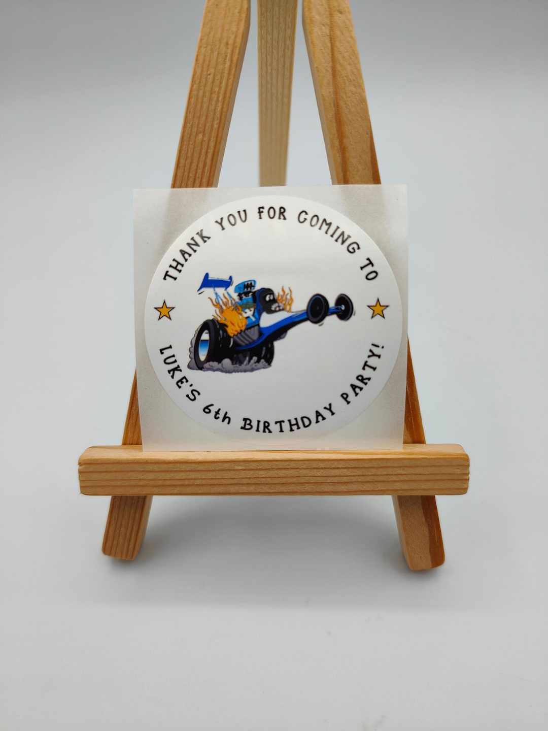 Dragster Birthday Labels Stickers, White Premium Satin Gloss Poly ...