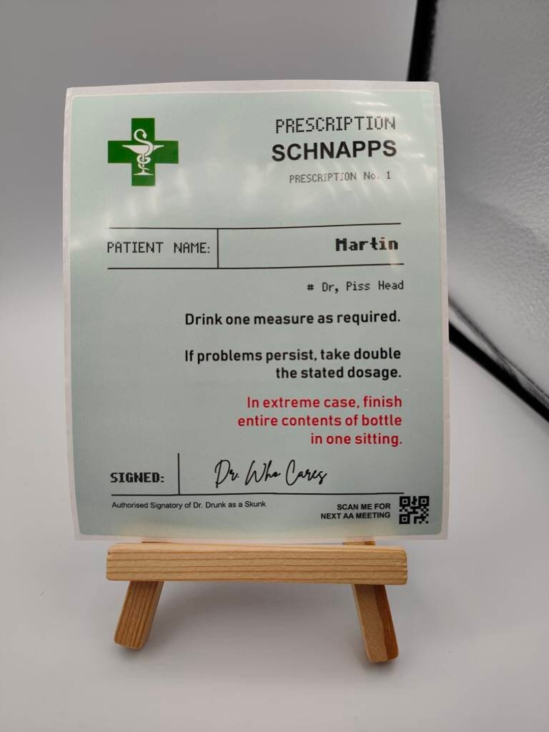 Personalised Prescription Schnapps, Liquer, Alcohol, Spirit, Bottle ...