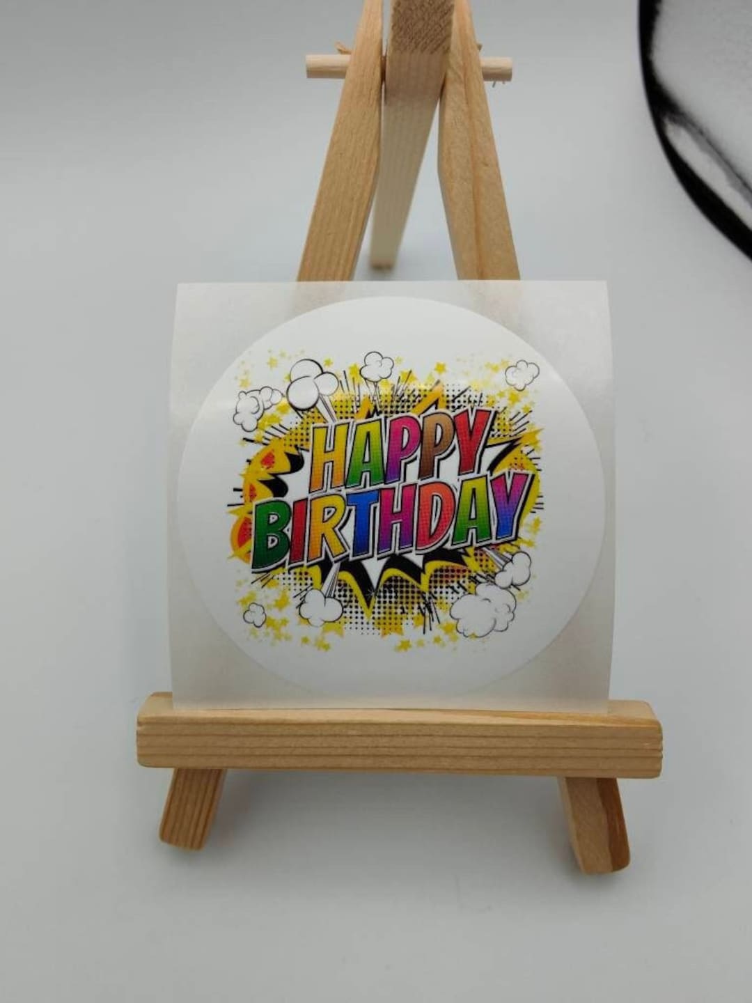 Happy Birthday Explosion, Round Labels, White Premium Satin Gloss Poly ...