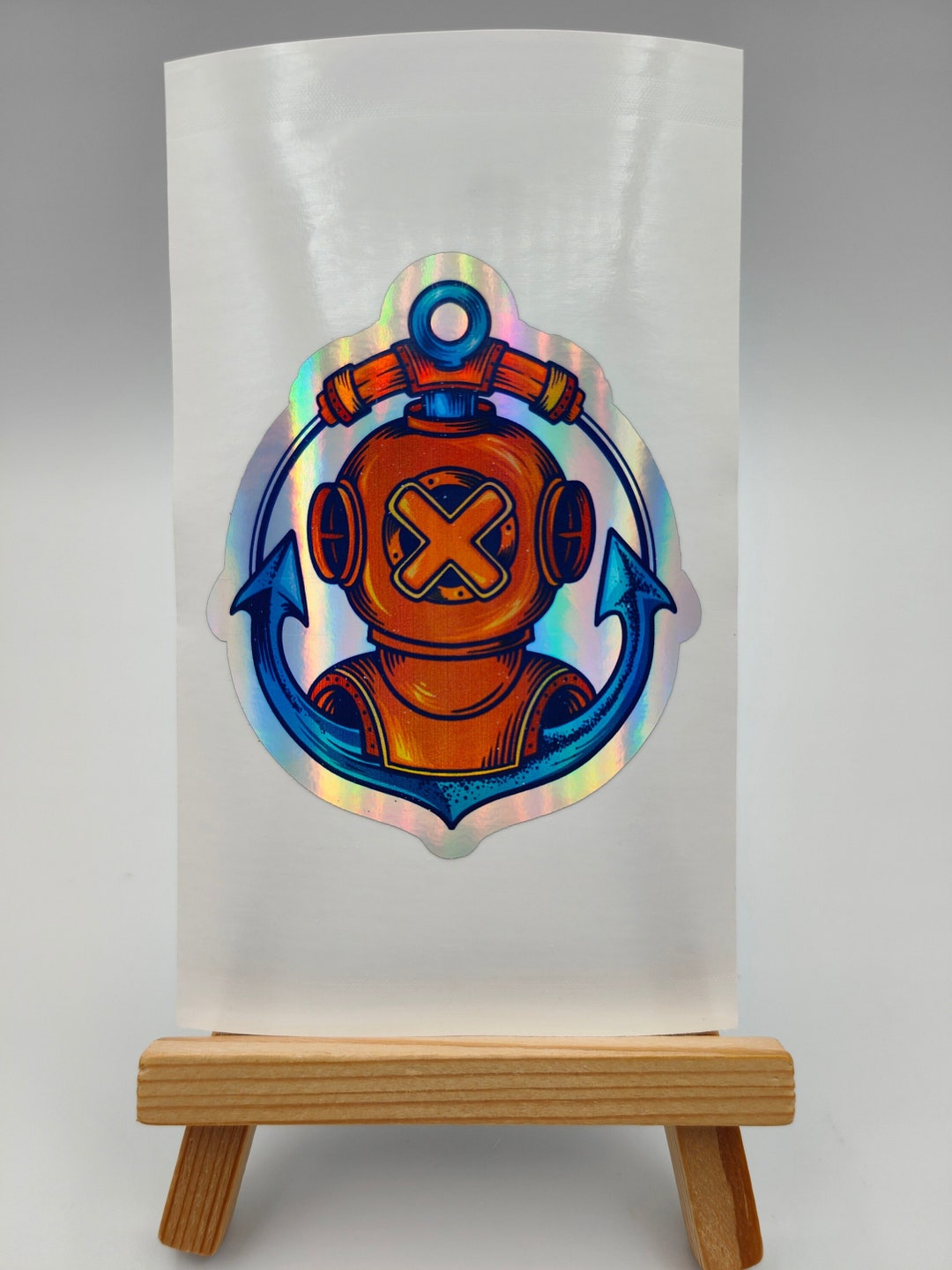 Deep Sea Diver in Anchor, Holographic Sticker, Decals, Swimming ...