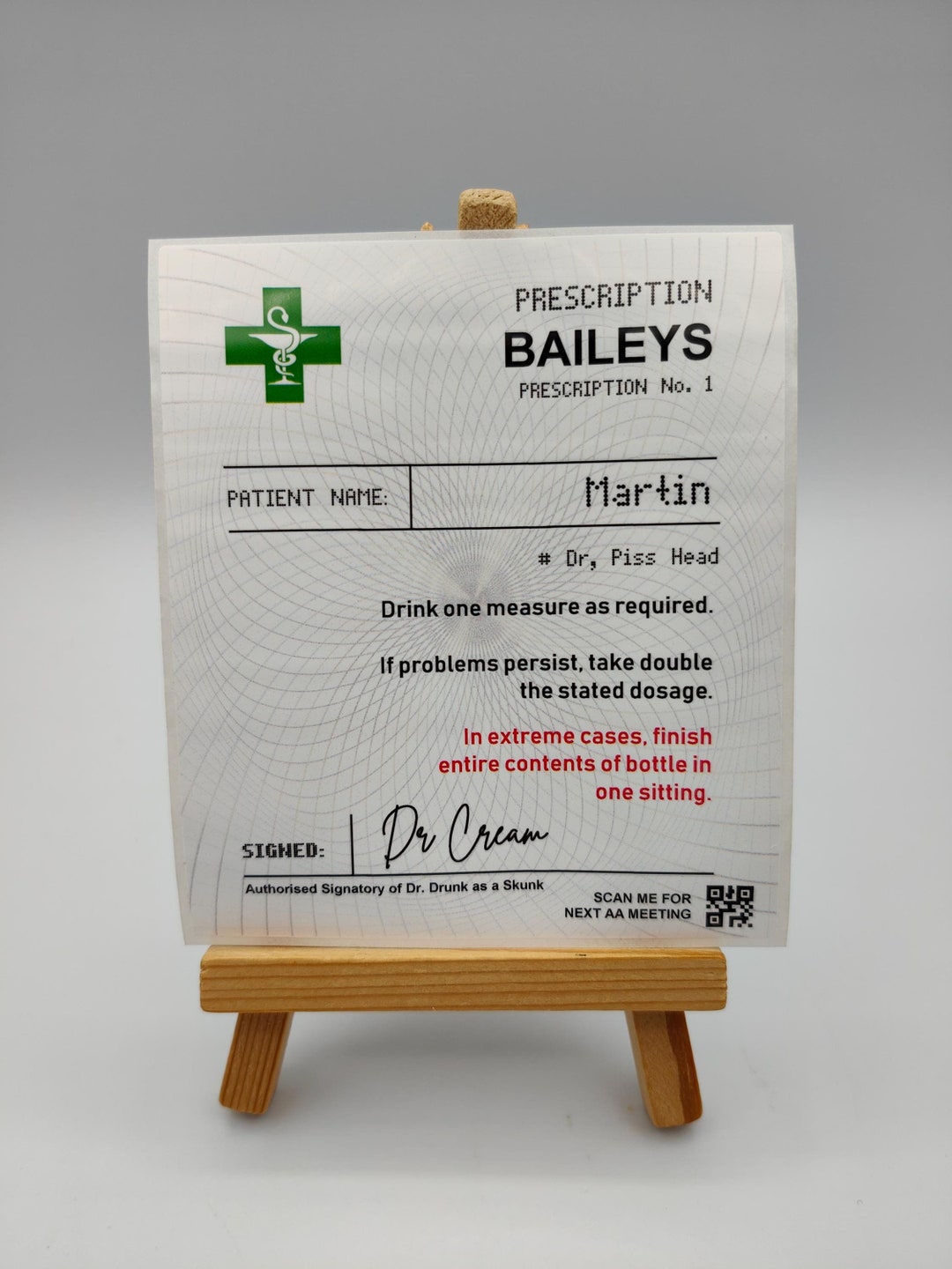 Personalised Prescription Baileys Alcohol, Spirit, Bottle Custom Irish ...