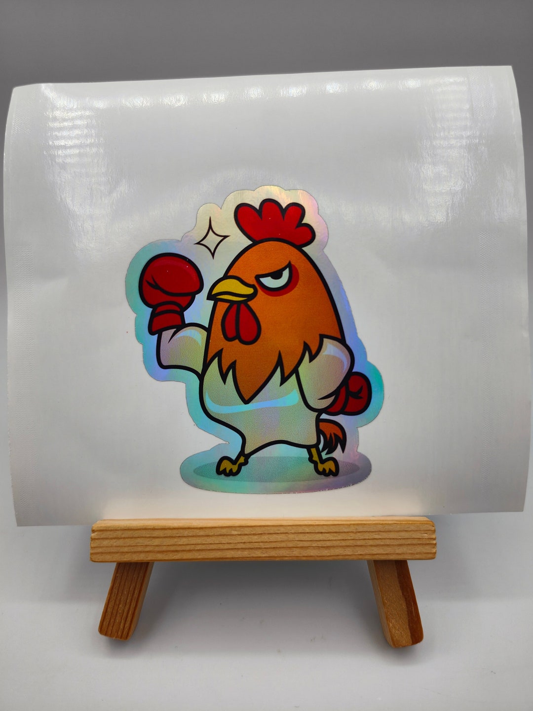 Funny Boxing Chicken, Cute, Fighter, Warrior, Holographic Sticker ...