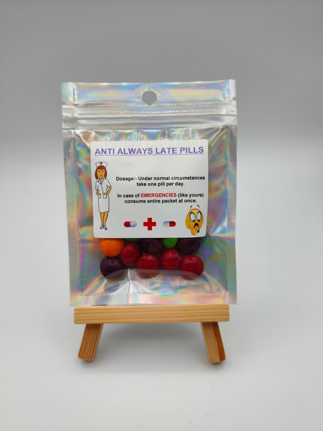 Fun Joke Anti Always Late Pills, Sweets, Bag of Skittles Smarties ...