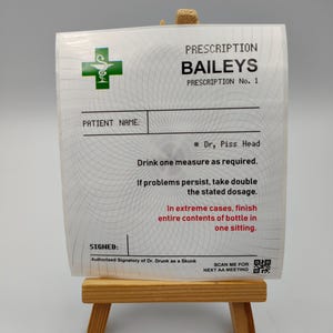 Personalised Prescription Baileys Alcohol, Spirit, Bottle Custom Irish ...