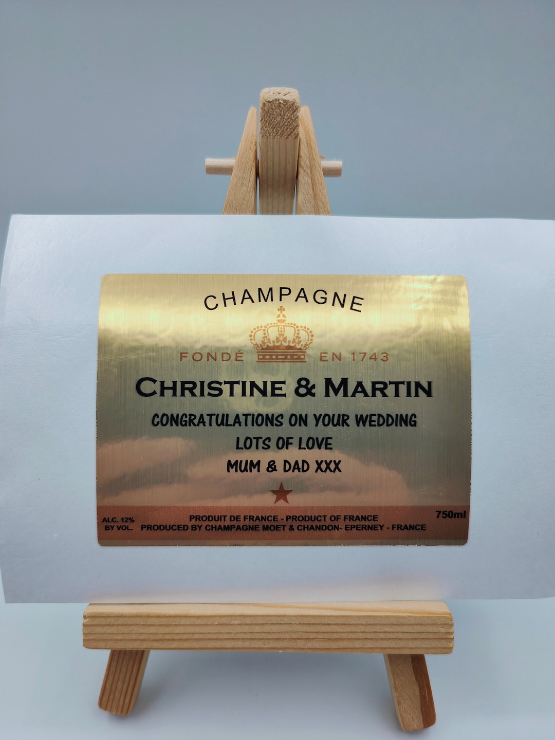 Champagne Label Stickers, Brushed Gold Metallic Finish, Personalised ...