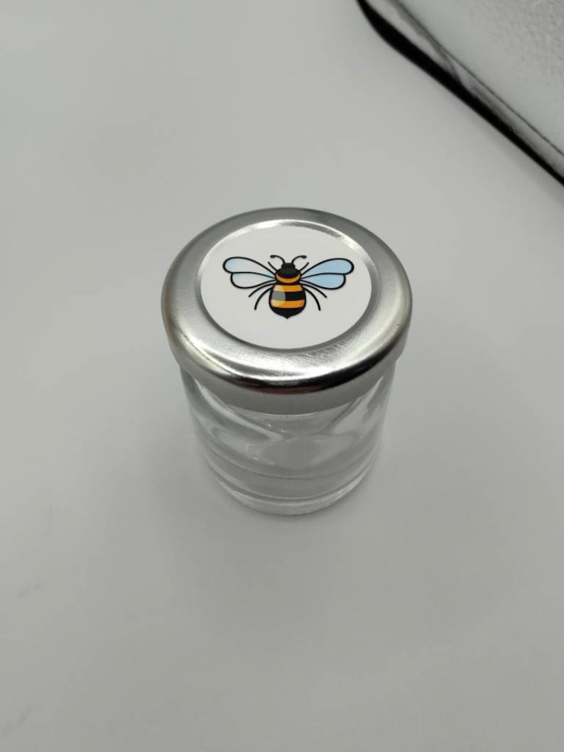 Honey Bee, Round Labels, Mini Jam Jar Lids, Premium Satin Gloss Poly ...