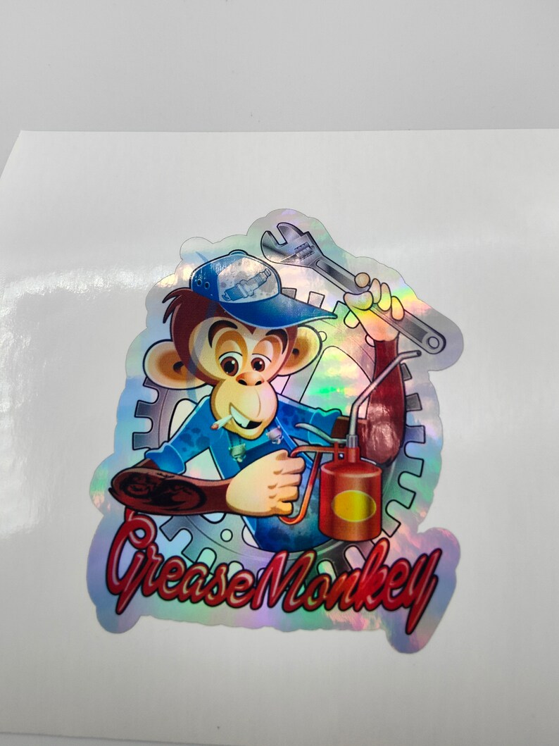 Grease Monkey Holographic Sticker Animal Decals Garage - Etsy