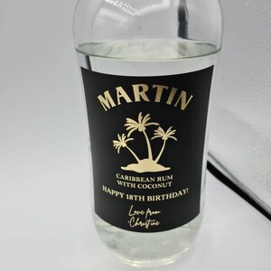 Malibu Style Black Personalised Custom Bottle Label, Birthday, Special ...