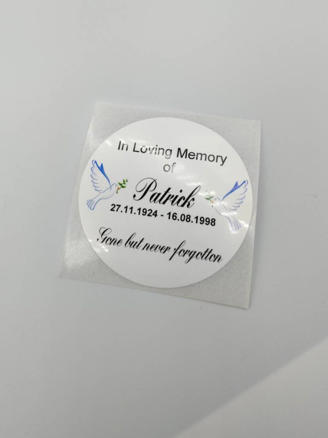 Candle Funeral Memorial Round Labels, White Premium Satin Gloss Poly ...