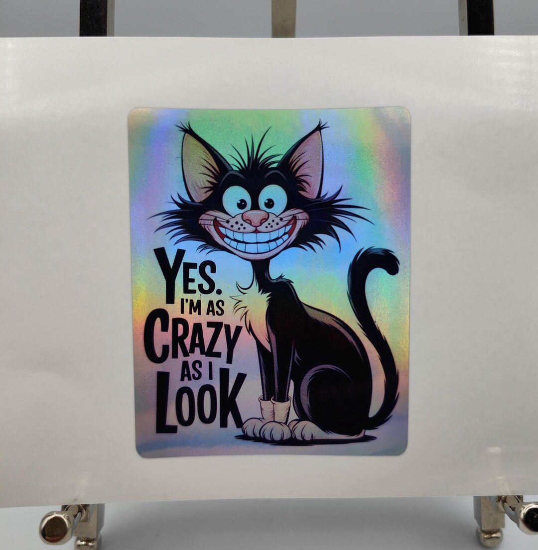Mad Crazy Cat, Funny Cute Stickers Labels, Decals, Laptop, Scrapbook ...