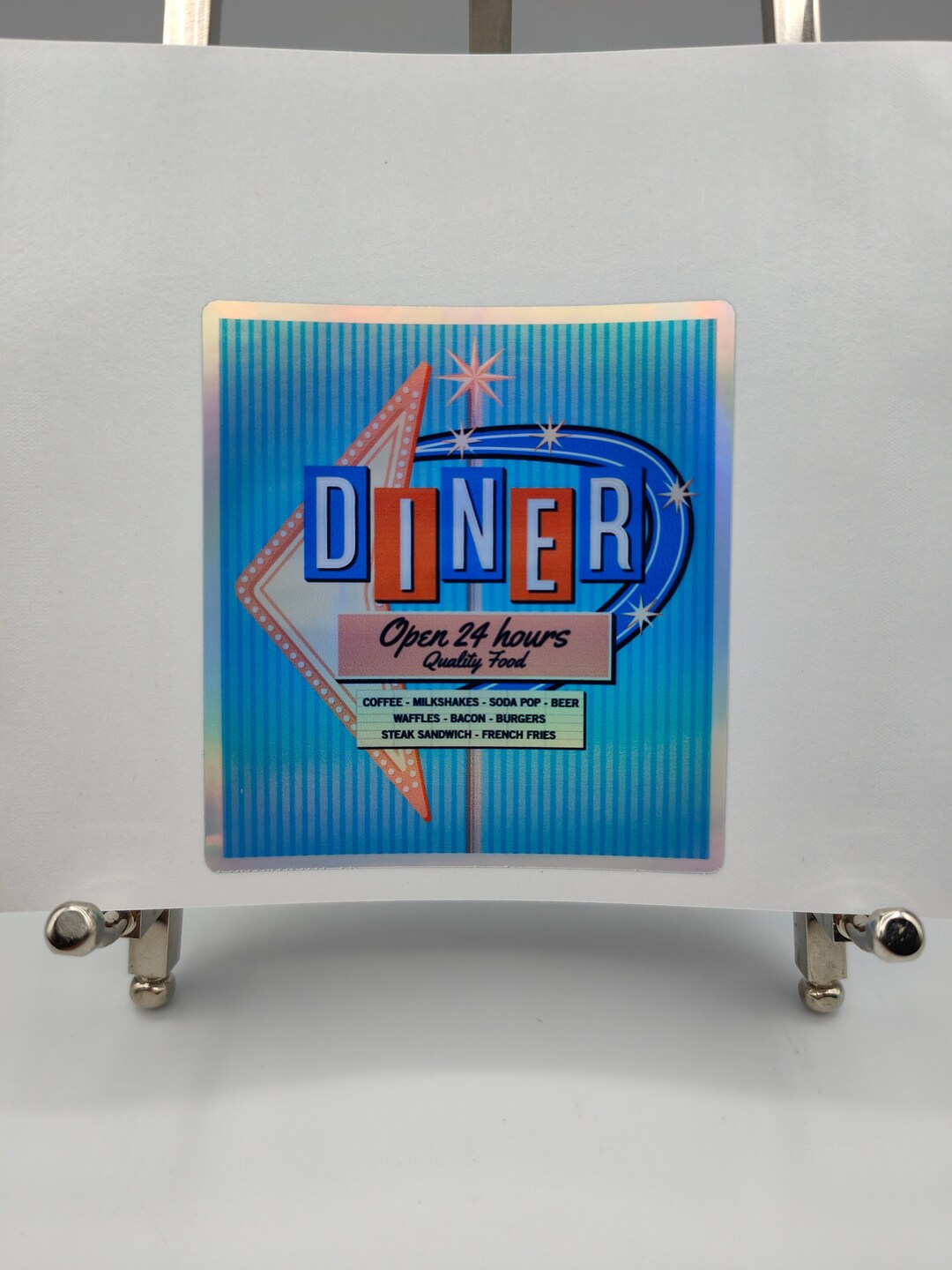 Retro American Diner Sign, Fast Food, Milkshakes, Holographic Sticker ...
