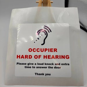 Occupier Hard of Hearing, Knock Loud, Warning Sign Labels, Gate Door ...