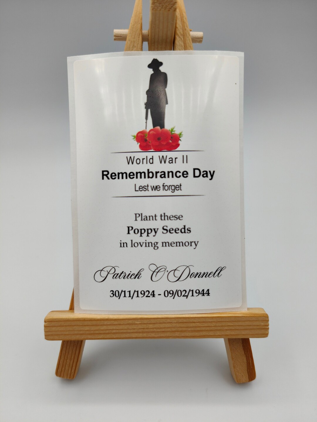 Remembrance Day Poppy Seeds, Envelope With Seeds, Personalised Funeral ...