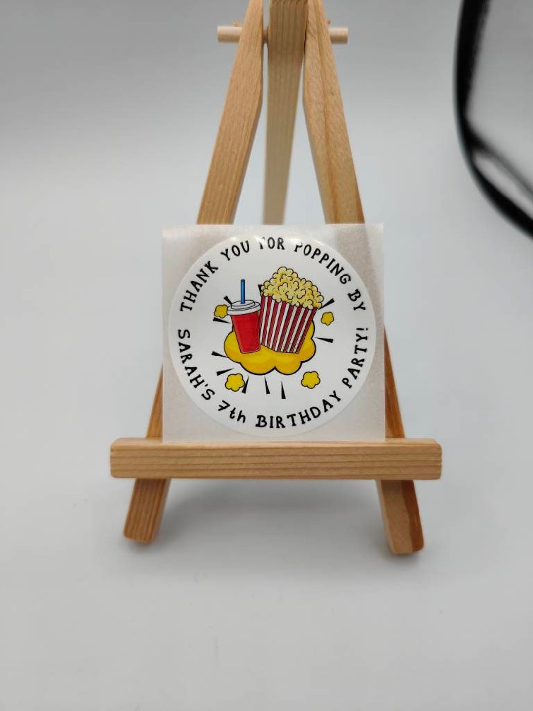 Popcorn Birthday Labels Stickers, White Premium Satin Gloss Poly ...