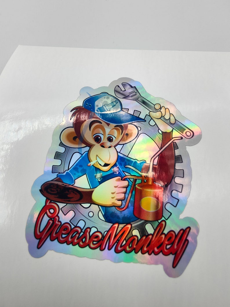 Grease Monkey Holographic Sticker Animal Decals Garage - Etsy