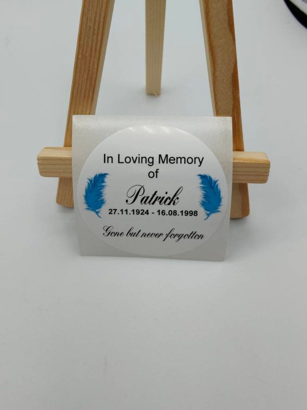 Feathers, Candle Funeral Memorial Round Labels, White Premium Satin ...