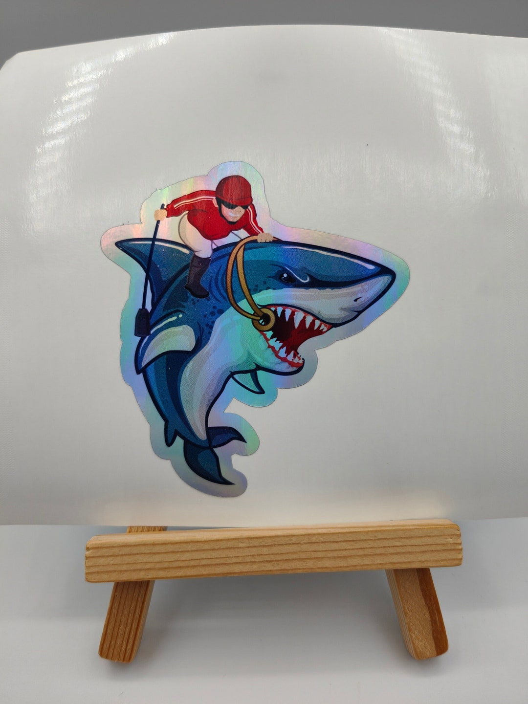 Shark Jockey, Holographic Gloss Sticker, Children's Stickers, Party ...