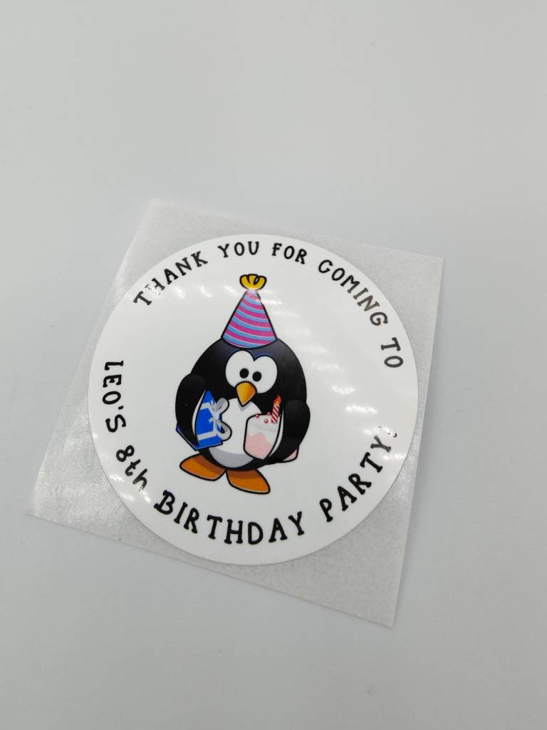 Penguin Thank You Birthday Labels Stickers Personalized - Etsy