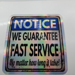 Funny Garage Fast Service, Holographic, Man Cave, Stickers, Decals ...