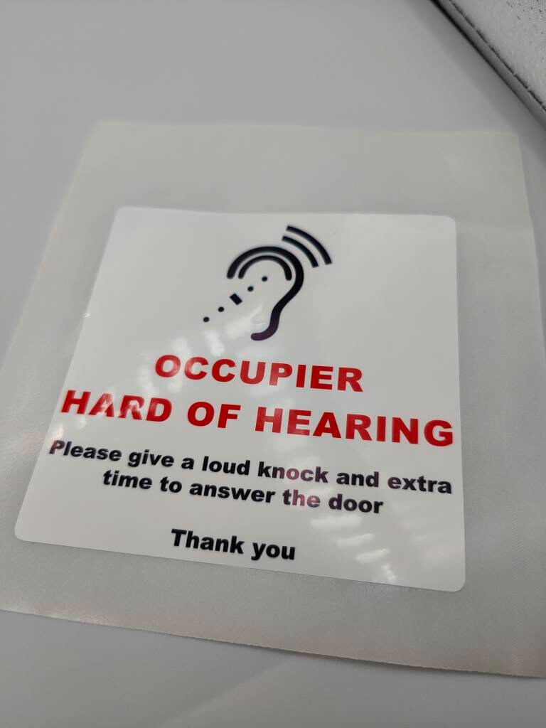 Occupier Hard of Hearing, Knock Loud, Warning Sign Labels, Gate Door ...