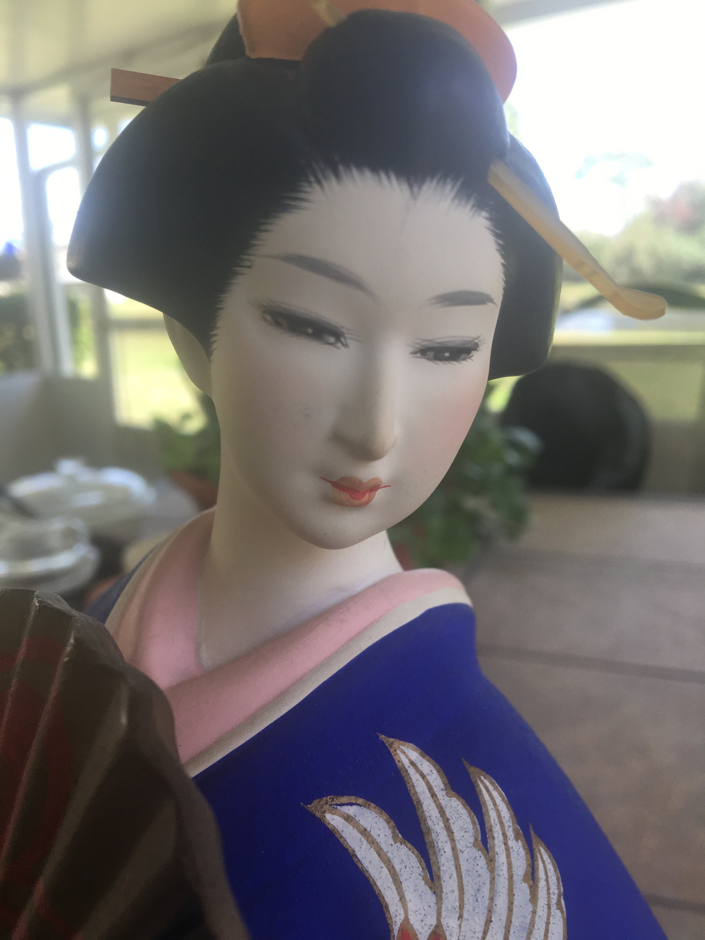 Japanese Woman Statue Geisha Kimono Holding a Fan Statue Clay - Etsy