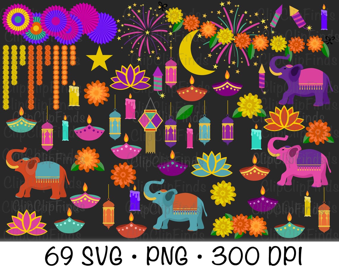 Diwali Clipart Diwali Graphics Bundle Pack SVG PNG Diya - Etsy