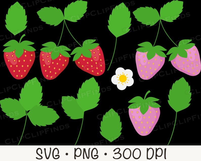 Strawberry SVG Strawberry PNG Clipart Pink Strawberries With - Etsy Canada