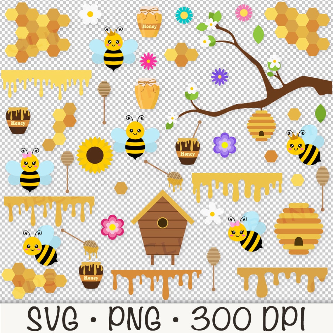 Busy Bees Clipart, Bees SVG, Honey Bees PNG, Bee Hive, Bee House, Honey ...