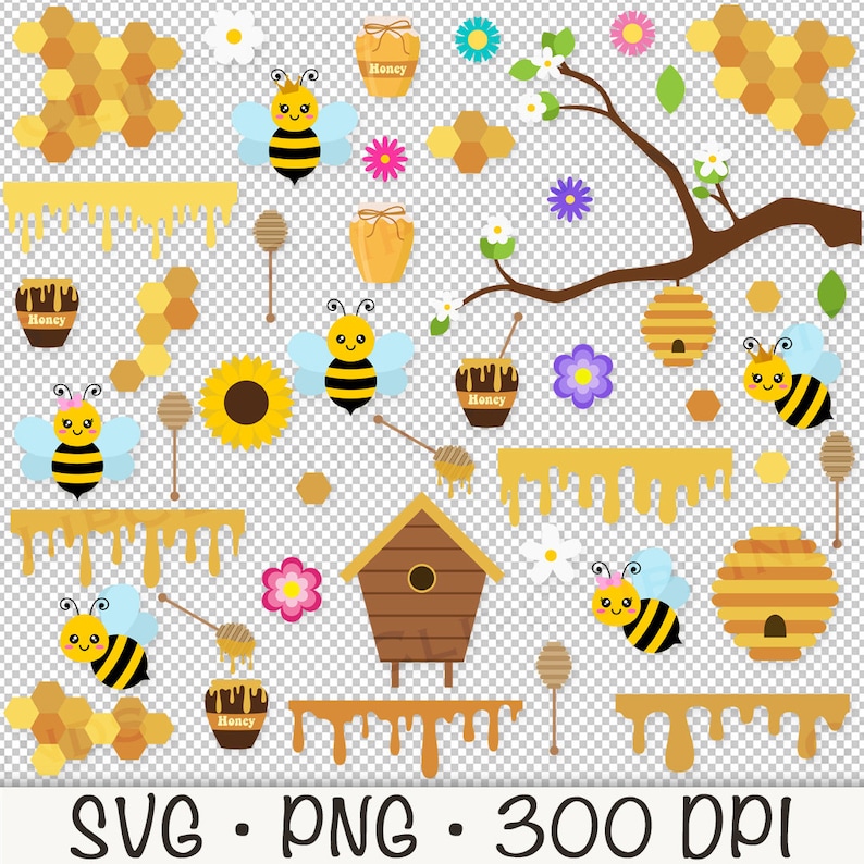Busy Bees Clipart, Bees SVG, Honey Bees PNG, Bee Hive, Bee House, Honey ...