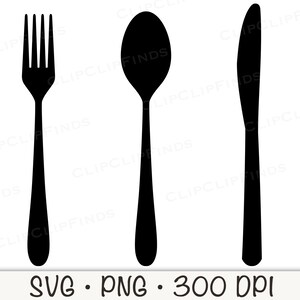 Silverware Utensils SVG: Fork, Spoon, Knife Clipart (digital Download ...