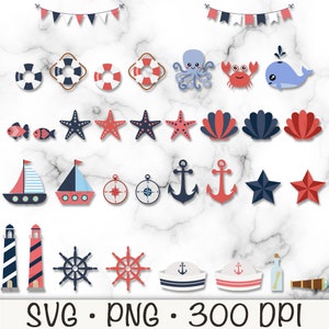 Nautical Clipart Bundle Pack, Nautical SVG, Light House, Boat, Starfish ...