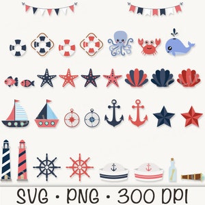 Nautical Clipart Bundle Pack, Nautical SVG, Light House, Boat, Starfish ...