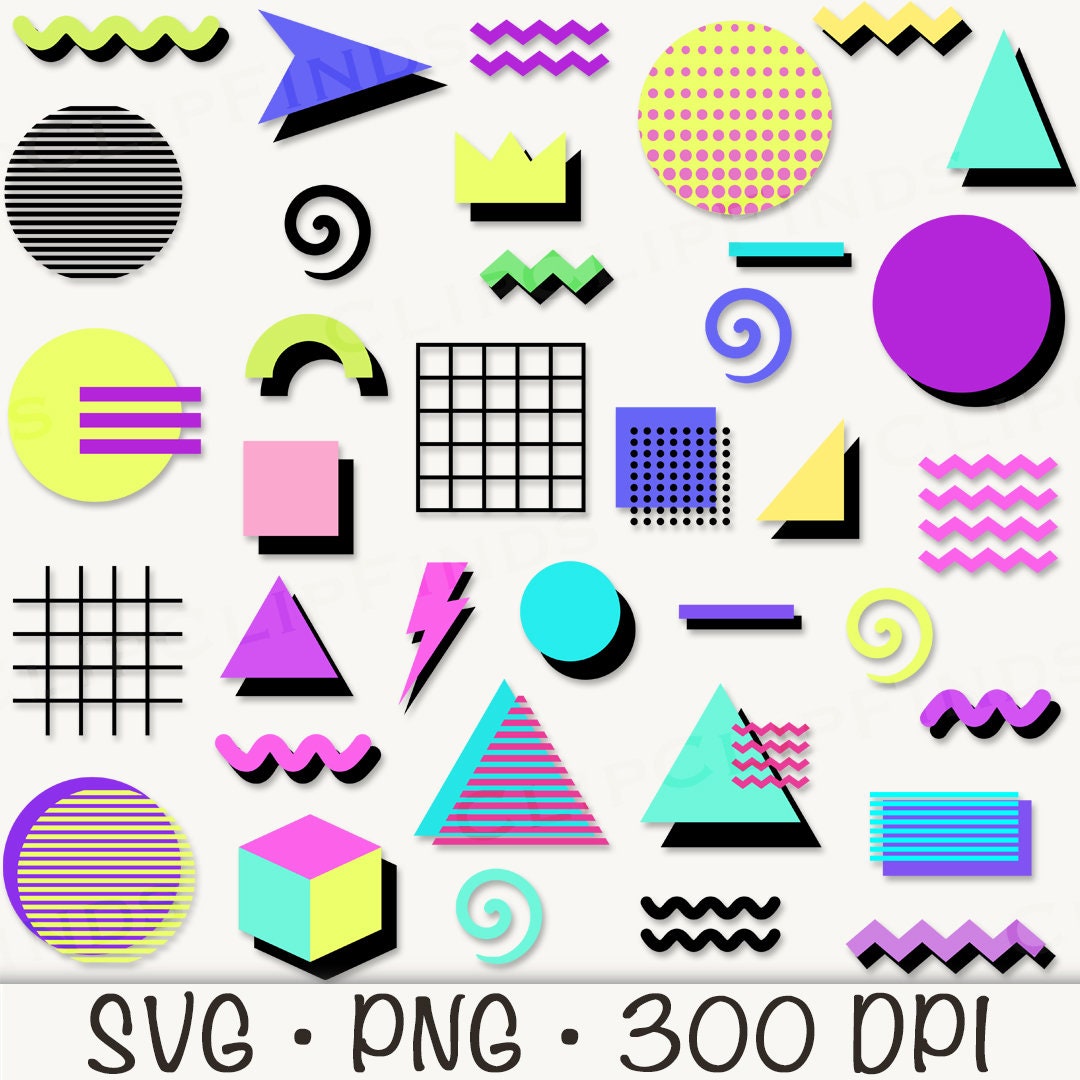 90's SVG, Retro Shapes PNG, Memphis Shapes Clipart, Nineties Elements ...