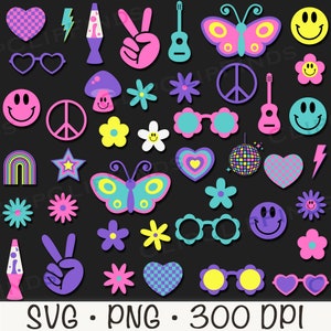 Retro Groovy Clipart, Hippie SVG, Hippie PNG, Flower Power, Happy Face ...