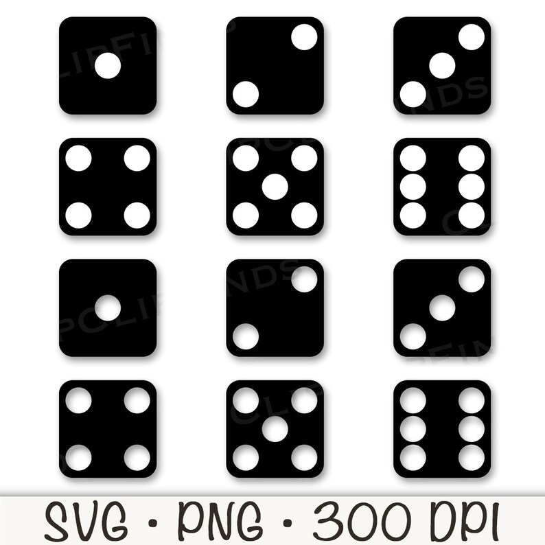 Black Dice Clipart: Board Game Graphics (SVG, PNG) - Etsy