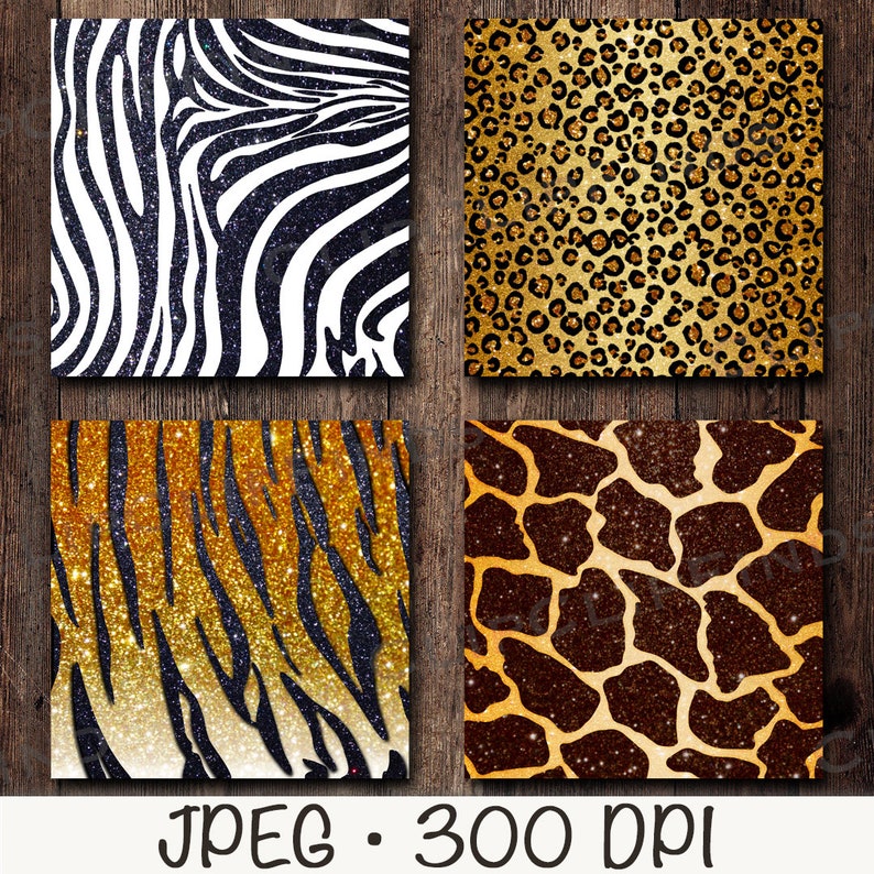 Glitter Animal Print Digital Wallpaper, Zebra, Leopard, Tiger and ...