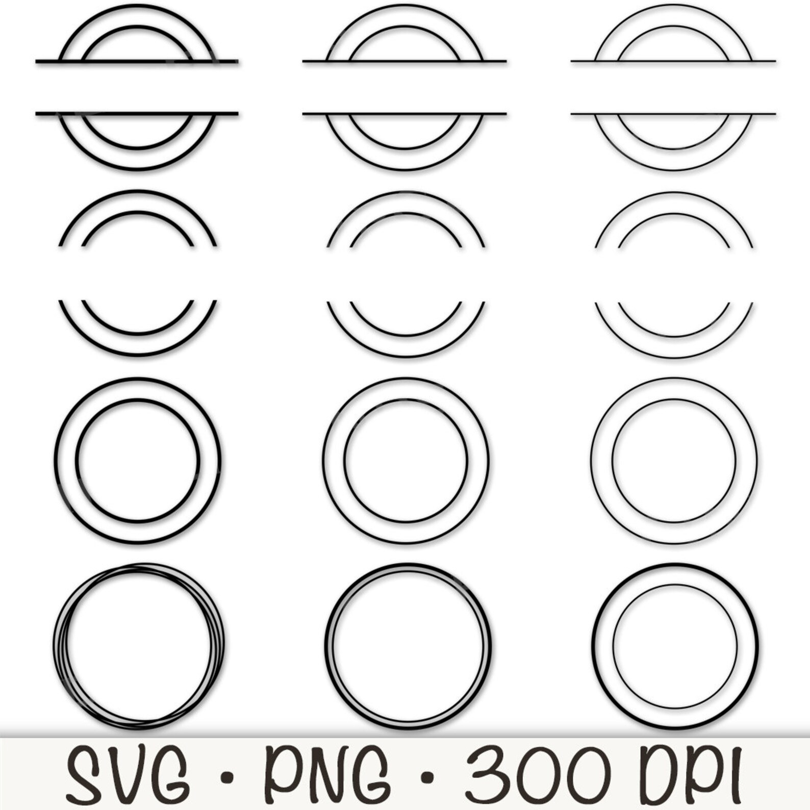 Circle Frame SVG Bundle Pack, Circle Monogram PNG, Double Circle Frame ...