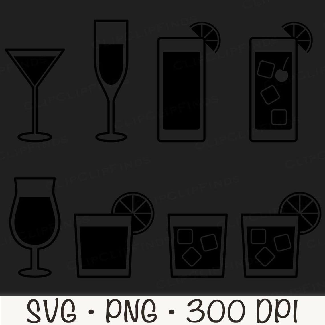 Cocktails SVG Bundle Pack, Champagne, Martini, Whiskey, Pina Colada ...