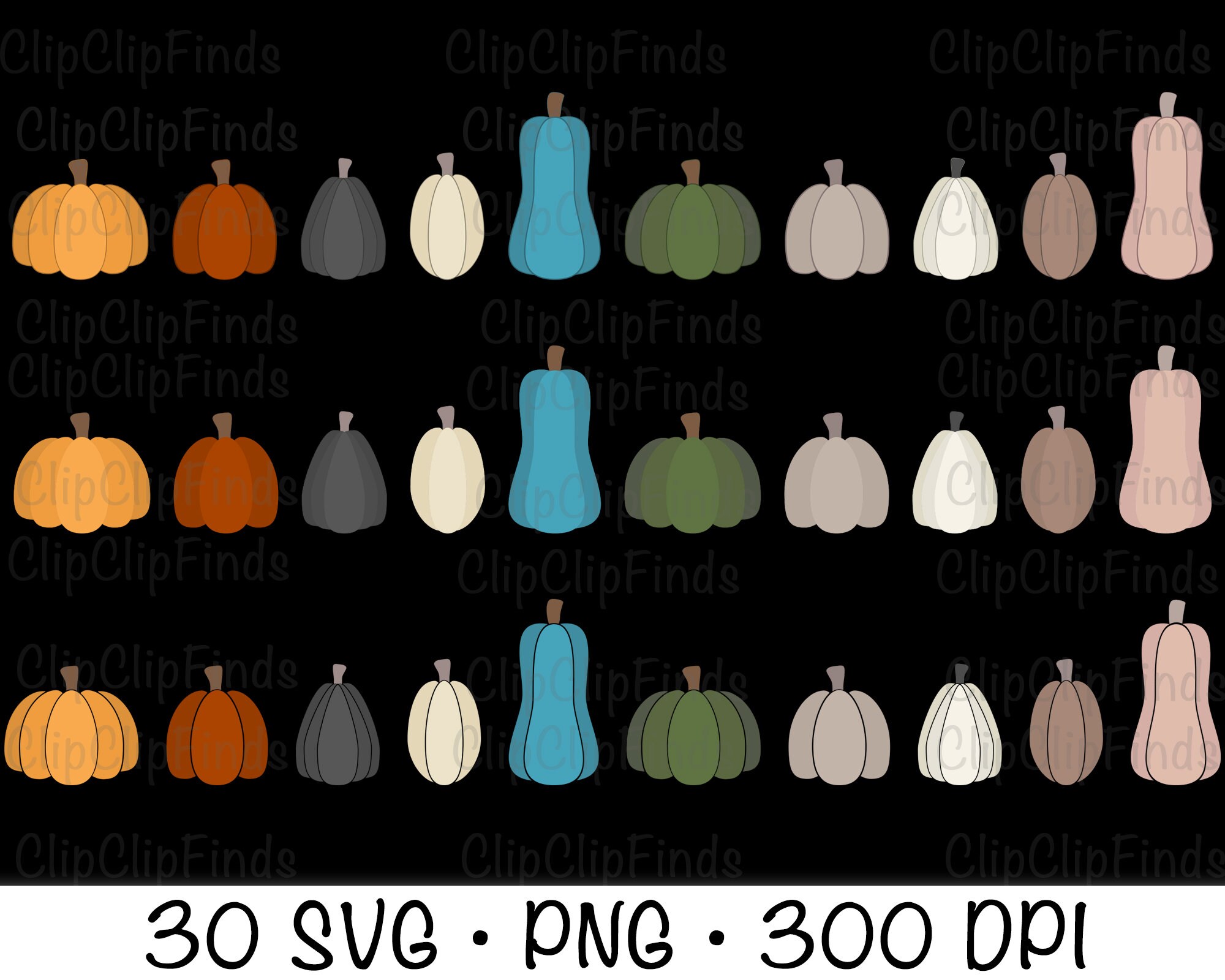 Pumpkin Boho Pumpkin Clipart Long and Short Pumpkin Teal - Etsy
