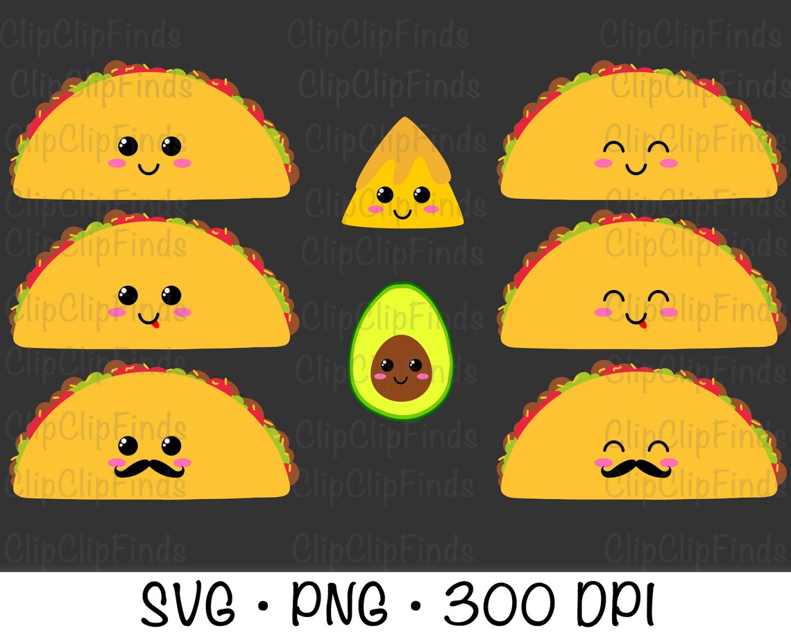 Kawaii Cute Tacos Nacho With Cheese and Avocado SVG PNG - Etsy