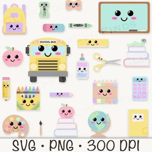 Cute School Supplies Clipart, Pastel Kawaii School Classroom PNG ...