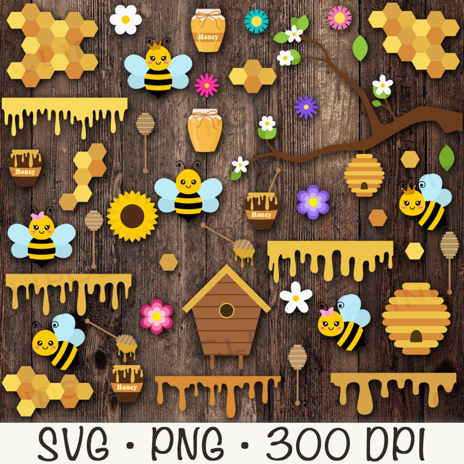 Busy Bees Clipart, Bees SVG, Honey Bees PNG, Bee Hive, Bee House, Honey ...