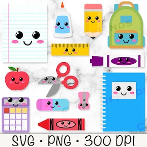 School Supplies PNG, Cute School Supplies SVG, Kawaii School Supplies ...